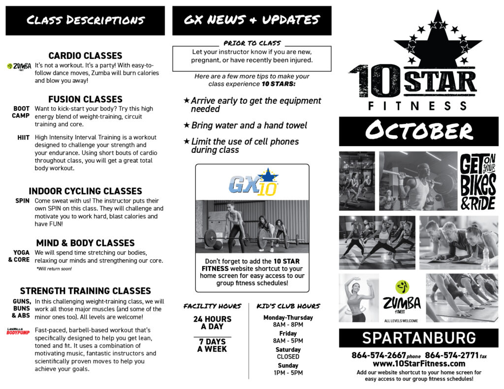 Spartanburg Calendar - 10 Star Fitness
